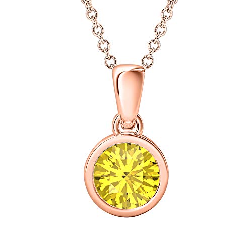 SVC-JEWELS 3mm 0.22Ctw Round Cut Created Yellow Sapphire 14k Rose Gold Plated Bezel Set Cross Pendant for Women's