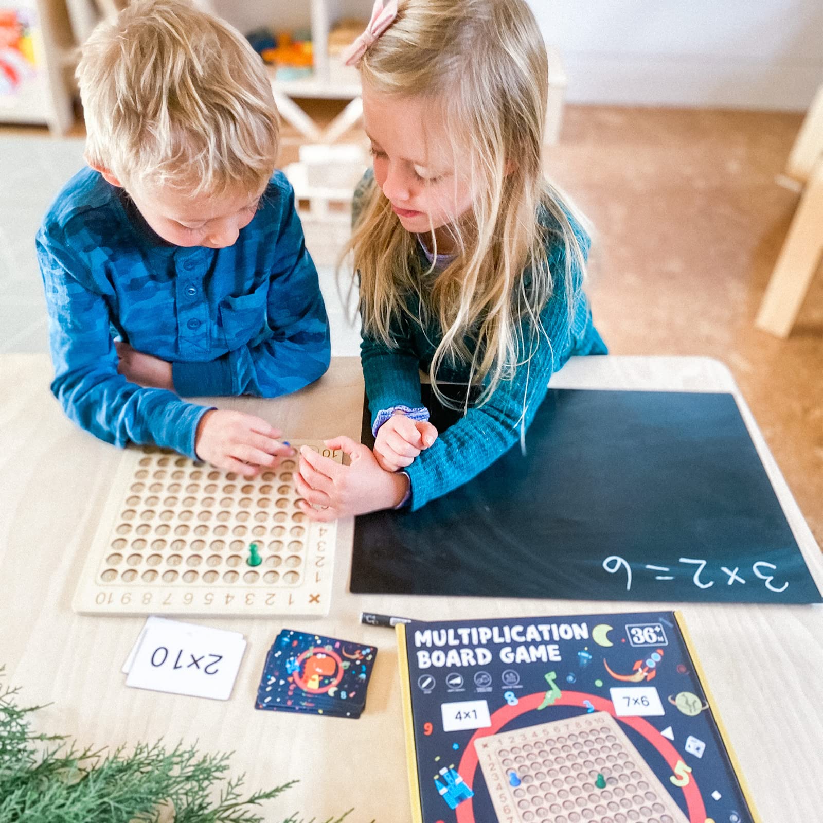 Wooden Math Multiplication Board with Numbers, Montessori Children Counting Toy, Parent-Child Interactive Math Board Game, Educational Preschool Counting Toys for Kids 3+,Wooden Math Blocks Board.