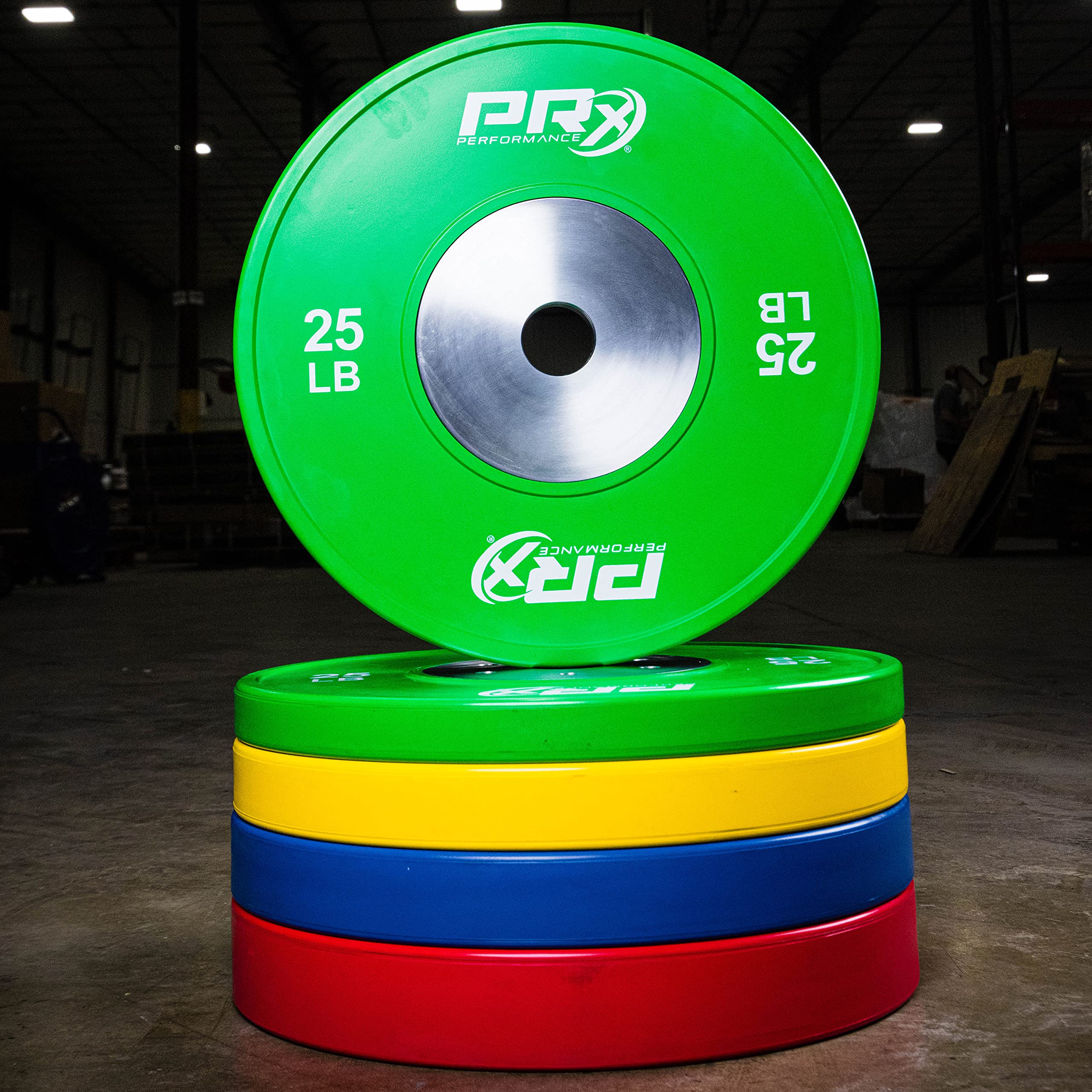 PRx Performance Color Elite Bumper Plate Pairs, Steel Center Insert with 2" Sleeve Hole, Minimal Bounce (45lb Pair)