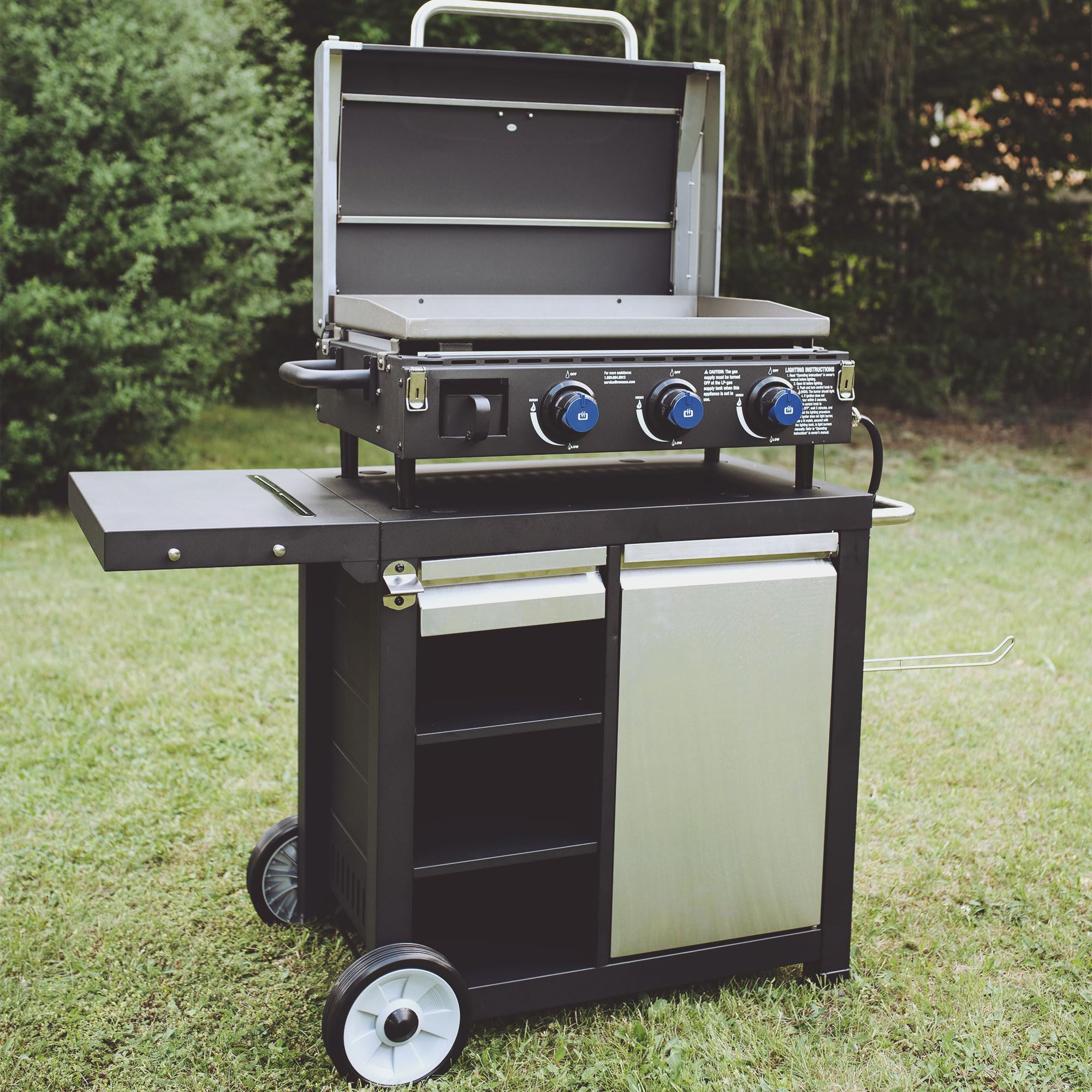Razor Universal Rolling Prep Cart with Shelves and Storage Drawer for Portable Outdoor Griddle and Grills, Accessory Only, Black