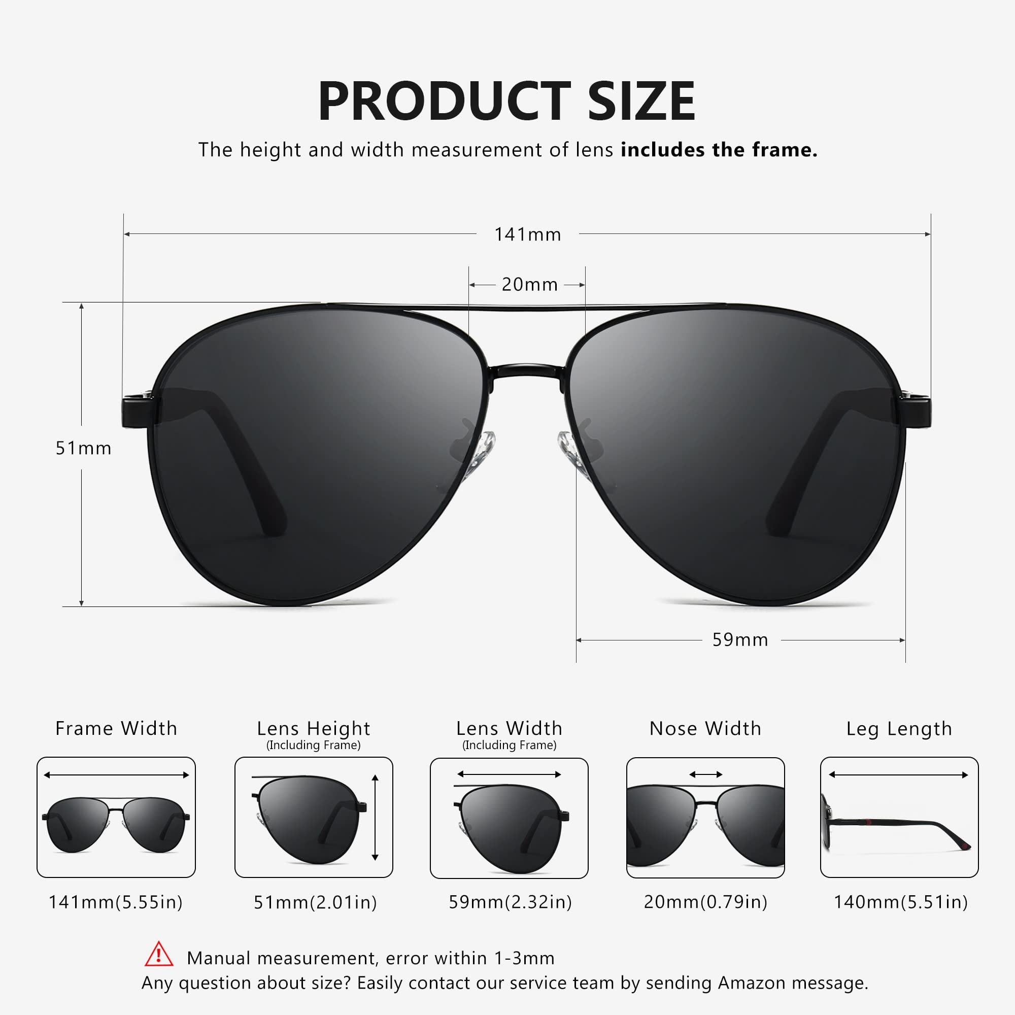 SUNGAIT Fashion Polarized Aviator Sunglasses for Men Women Classic UV Protection Pilot Shades w/Spring Hinge (Black Frame/Grey Lens, 59)