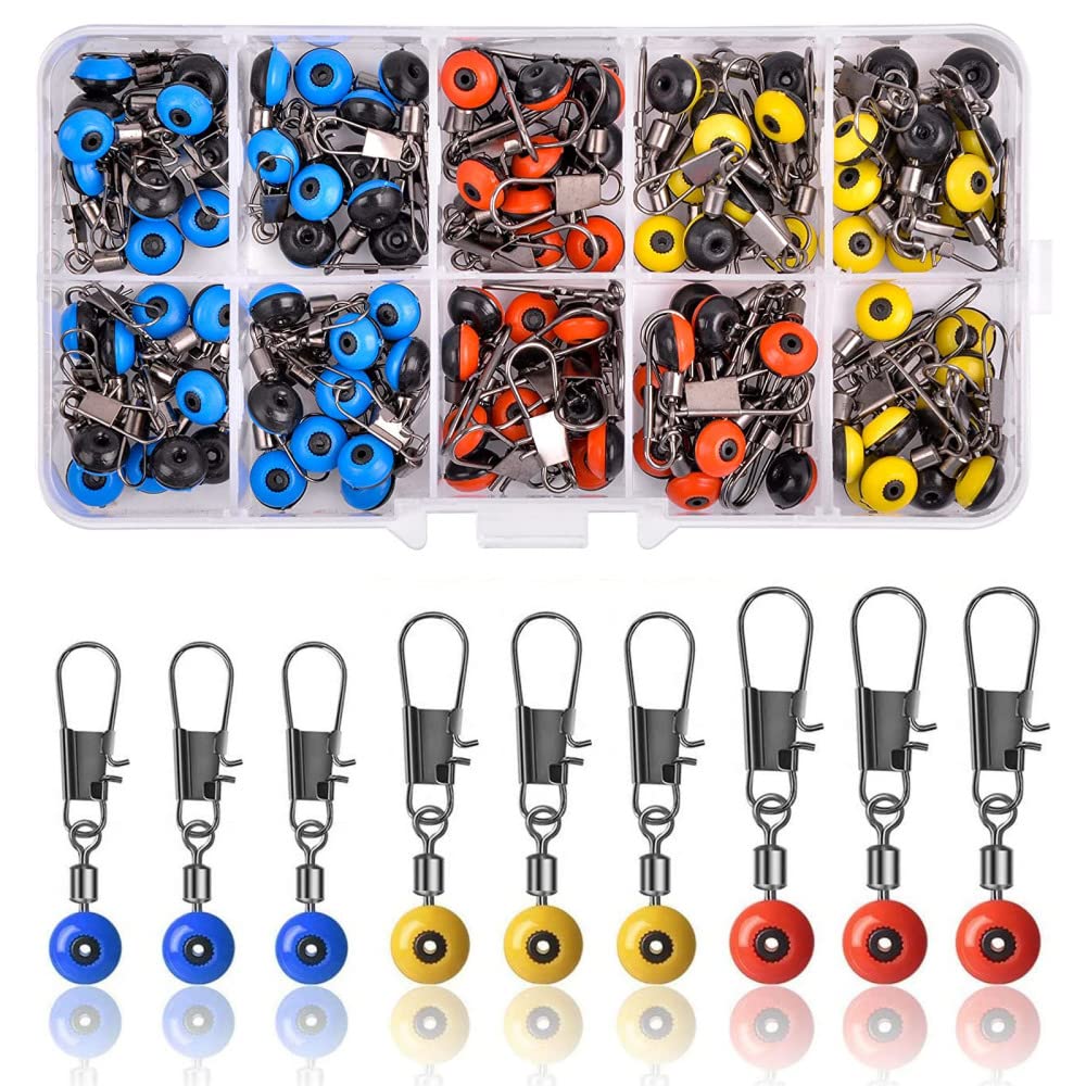 Tzou 100Pcs Fishing Line Sinker Slides Kit with Tackle Box, Fishing Rig Floats Swivel Snap Clip Connector for Fishing