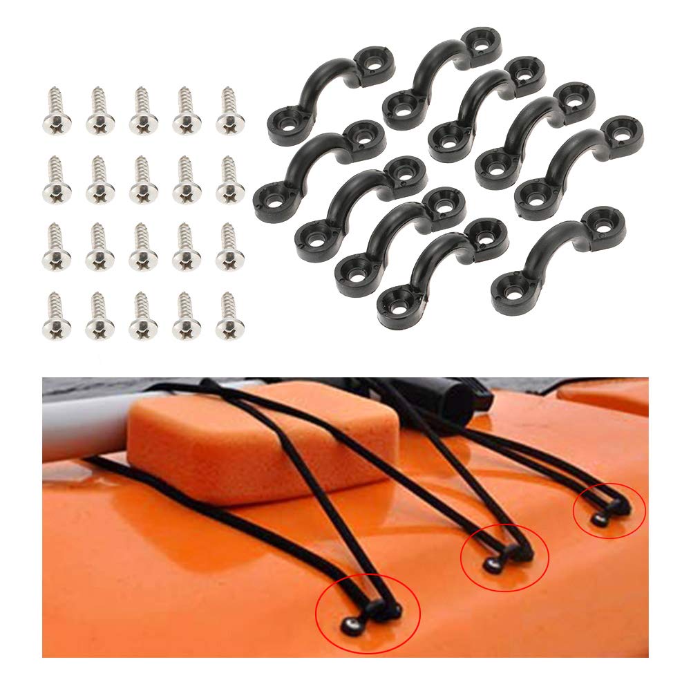 SplendoRoute Kayak Pad Eye Kit 10pcs Nylon Bungee Deck Loops with 20 Screws for Kayak