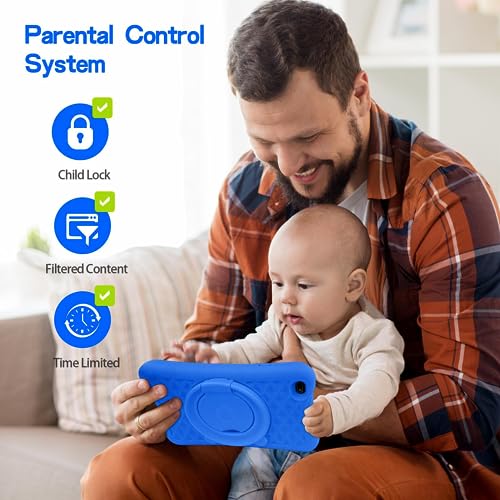 Sxhlseller 8 Inch Kids Tablet for Android10, 32GB ROM 2GB RAM, Quad Core Processor, 1280x800 IPS HD Eye Care Touchscreen, 8MP Camera, Support 512GB Storage, WiFi Tablet PC, Blue (US Plug)