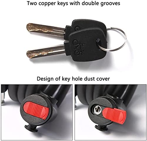 UPPVTE Mountain Bicycle Lock,Reflective Lock Alloy Lock with Lock Frame Bronze Key MTB Wire Lock Bicycle Accessories Anti-Theft Lock (Color : Black, Size : 1.2m)