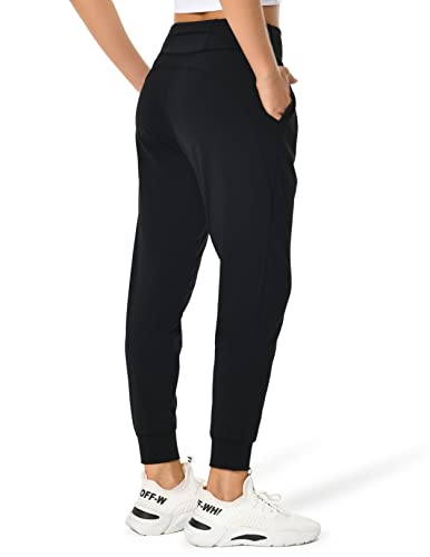 YUNOGA Women's Joggers Pants High Waisted Athletic Pants Lightweight Running Tapered Pants with Side Pockets (M, Black)