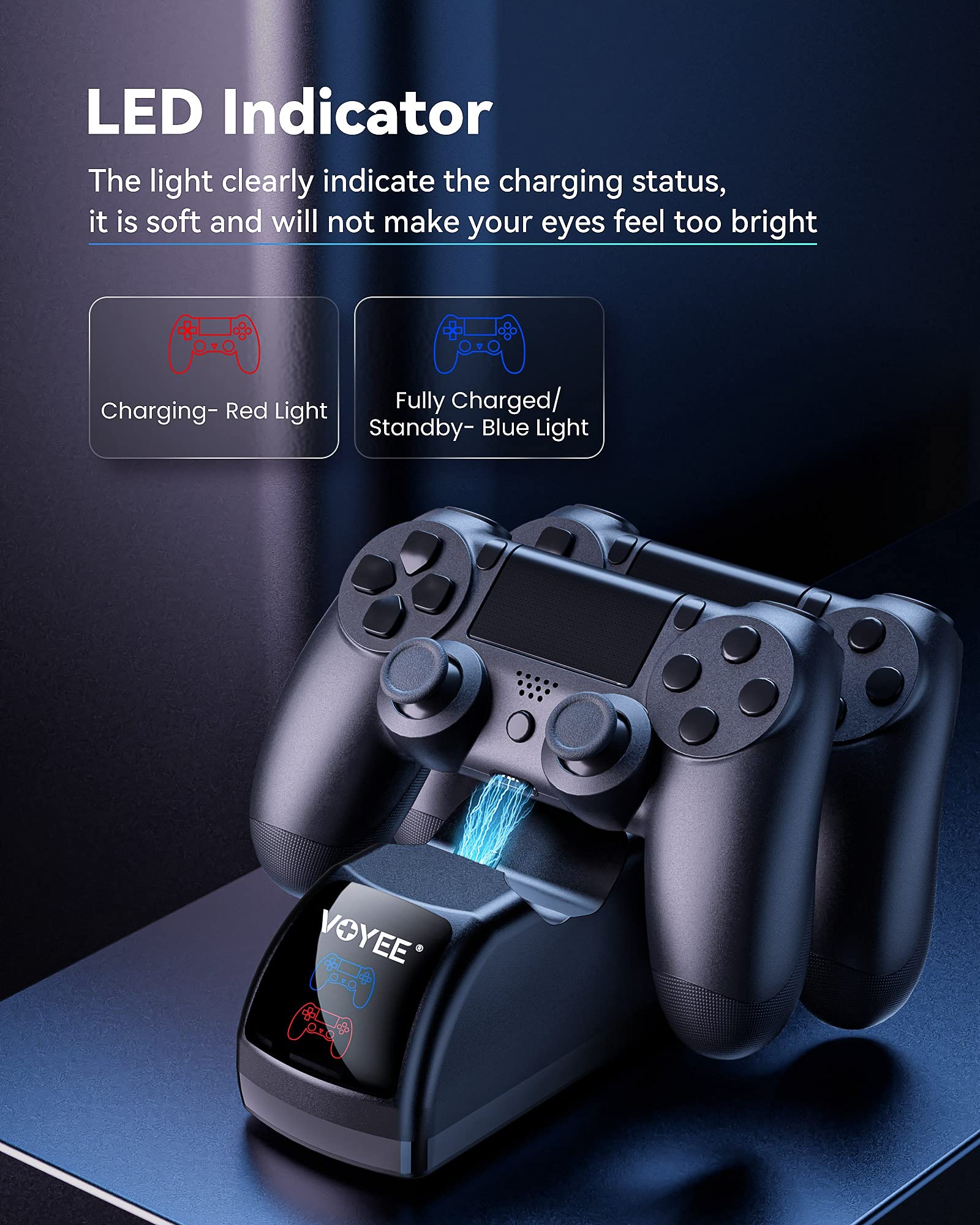 PS4 Controller Charger Station, VOYEE Fast PS4 Charging Station Dual PS4 Charger Dock with LED Indicator & Charging Protection Compatible with Dualshock 4 Playstation 4 Controller