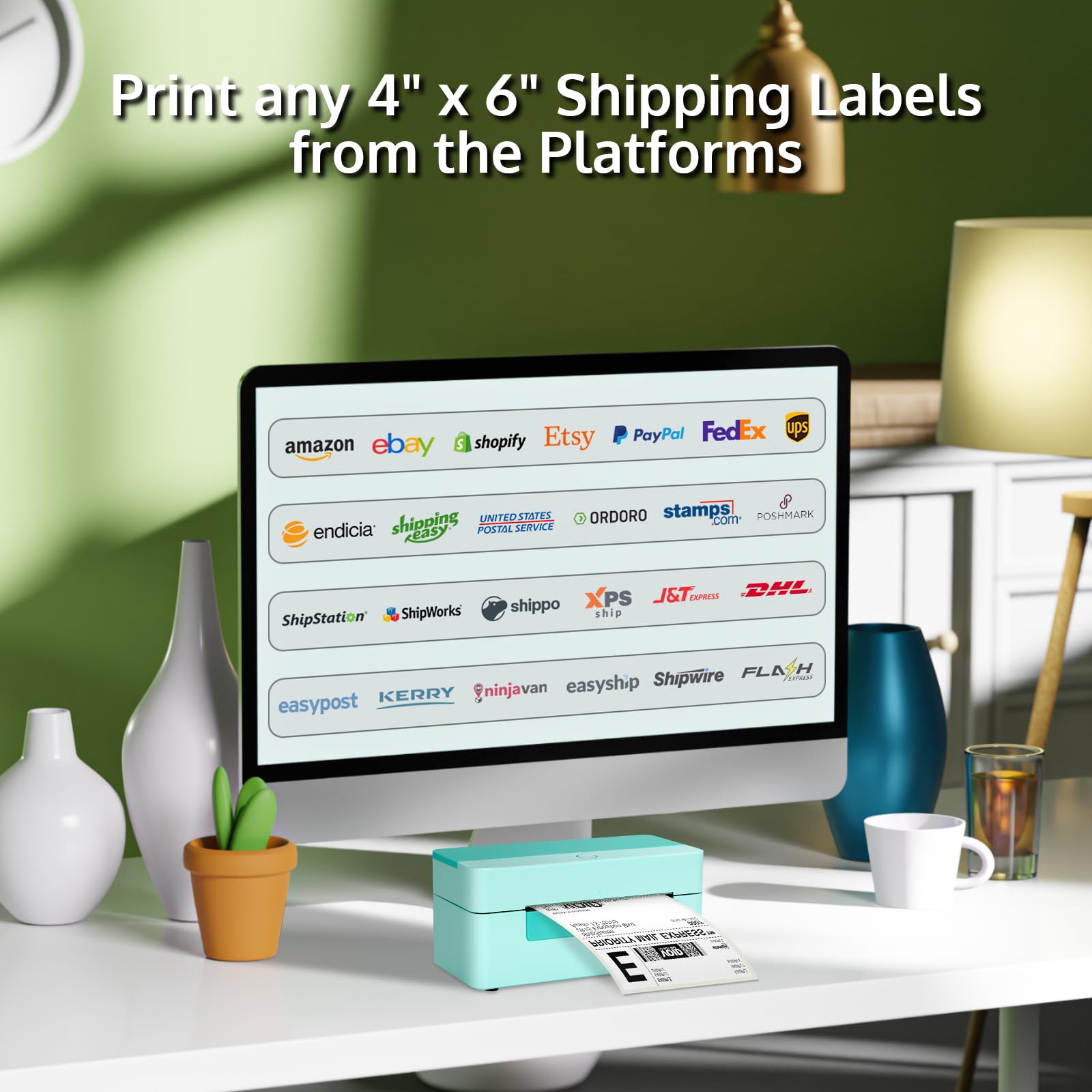 OFFNOVA Shipping Label Printer, 4x6 Label Printer for Shipping Packages, High Speed USB Thermal Printer, Supports ShipStation UPS FedEx Ebay (USB Version)