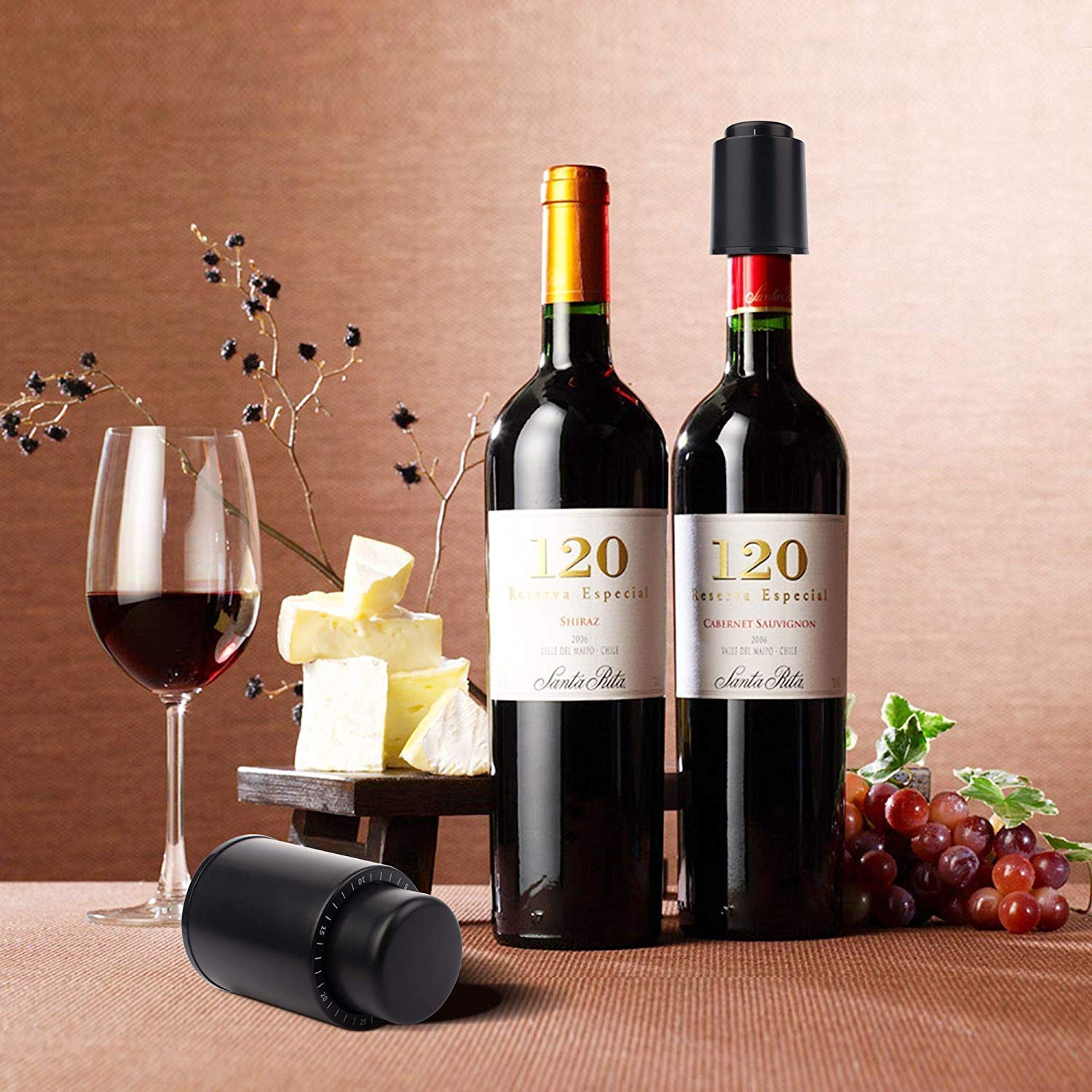 Z-oneMart 2 Pack Wine Bottle Stopper Vacuum with Time Scale Record, Vacuum Champagne Stoppers, Reusable Wine Preserver Bottle Saver, Wine Corks Keep Fresh, Fits Any Bottle