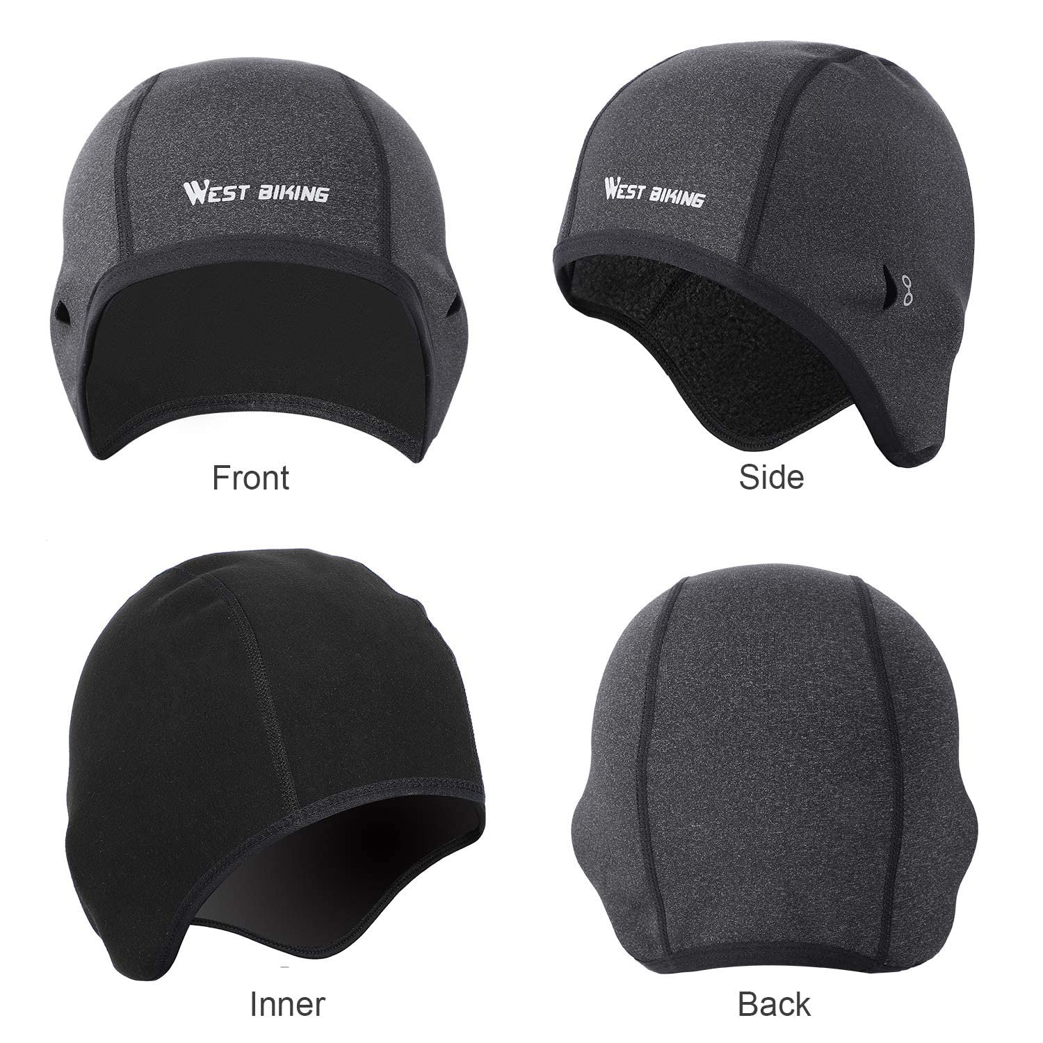 Skull Cap Beanie Helmet Liner for Men Women, Moisture Wicking Cycling Cap Full Cover Ears Hard Hat Liner Winter Cycling Cap