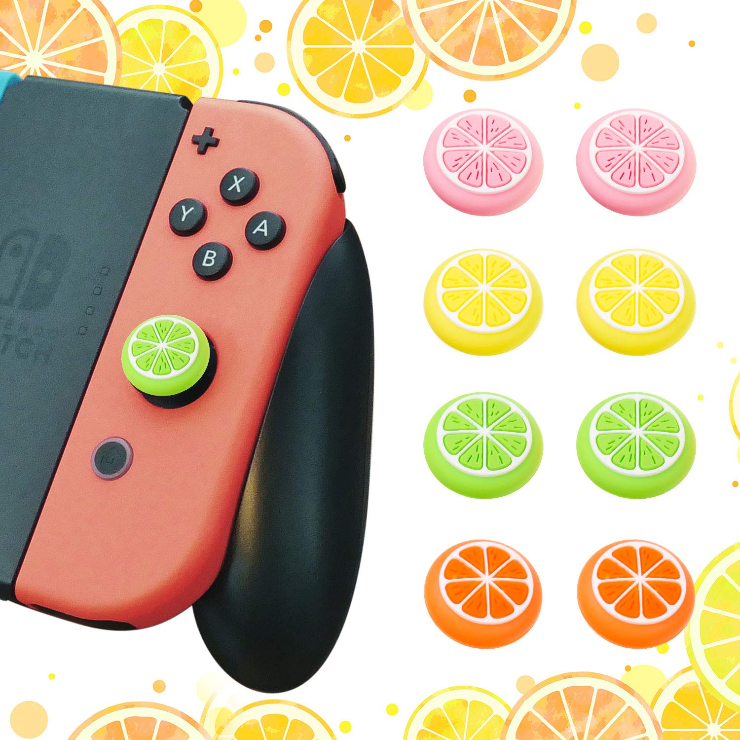 Sunmind 16 Pieces Replacement Cute Fruit Lemon Design Thumb Grip Caps Thumb Grips Analog Stick Cover Joystick Cap Cover Compatible with Nintendo Switch, Switch Lite and Joy-Con Controller