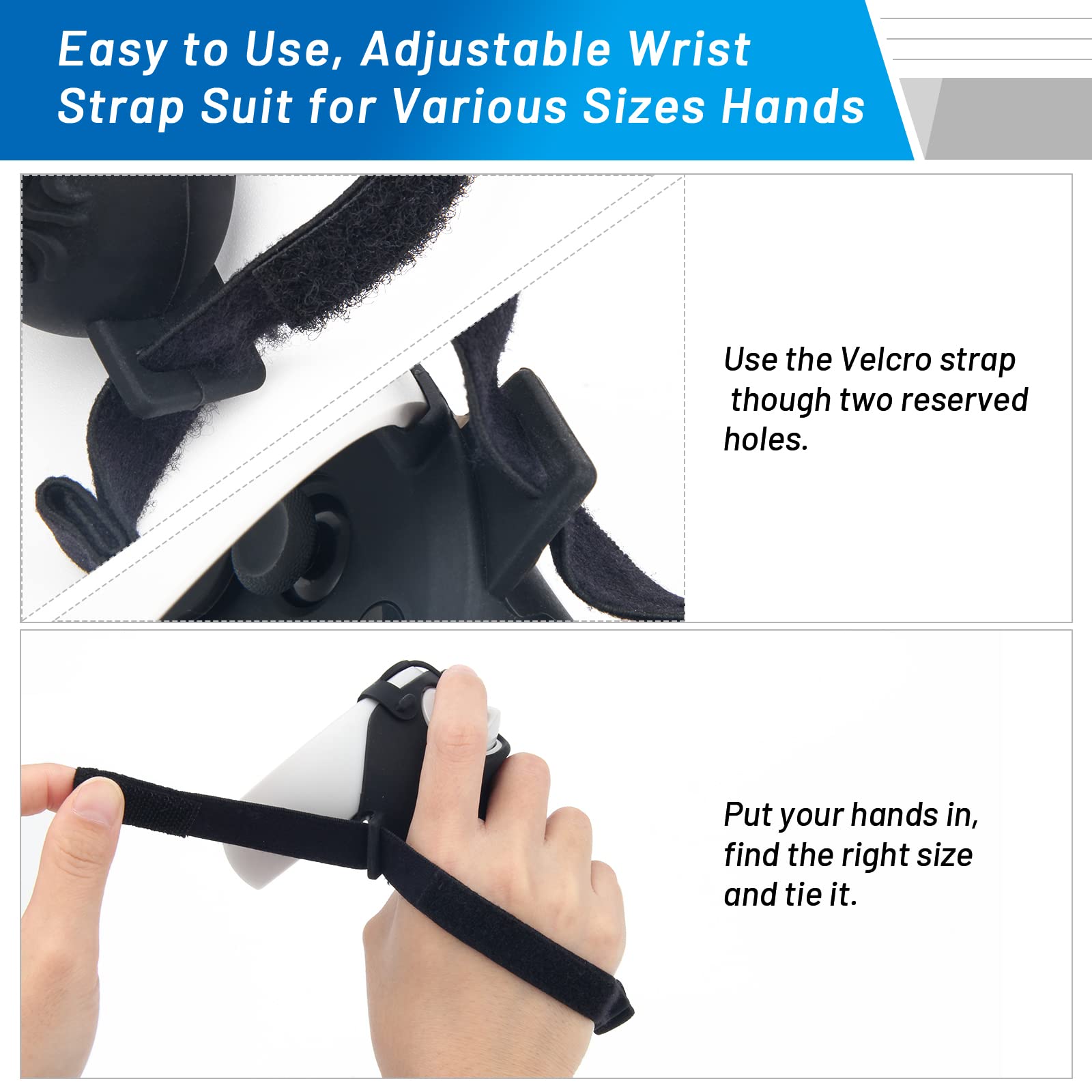 Windspeed Controller Grips Cover for Oculus/Meta Quest 2, Black Silicone Anti-Throw VR Handle Cover with Adjustable Straps for Oculus Quest 2 Accessories Soft VR Handle Protective Sleeve