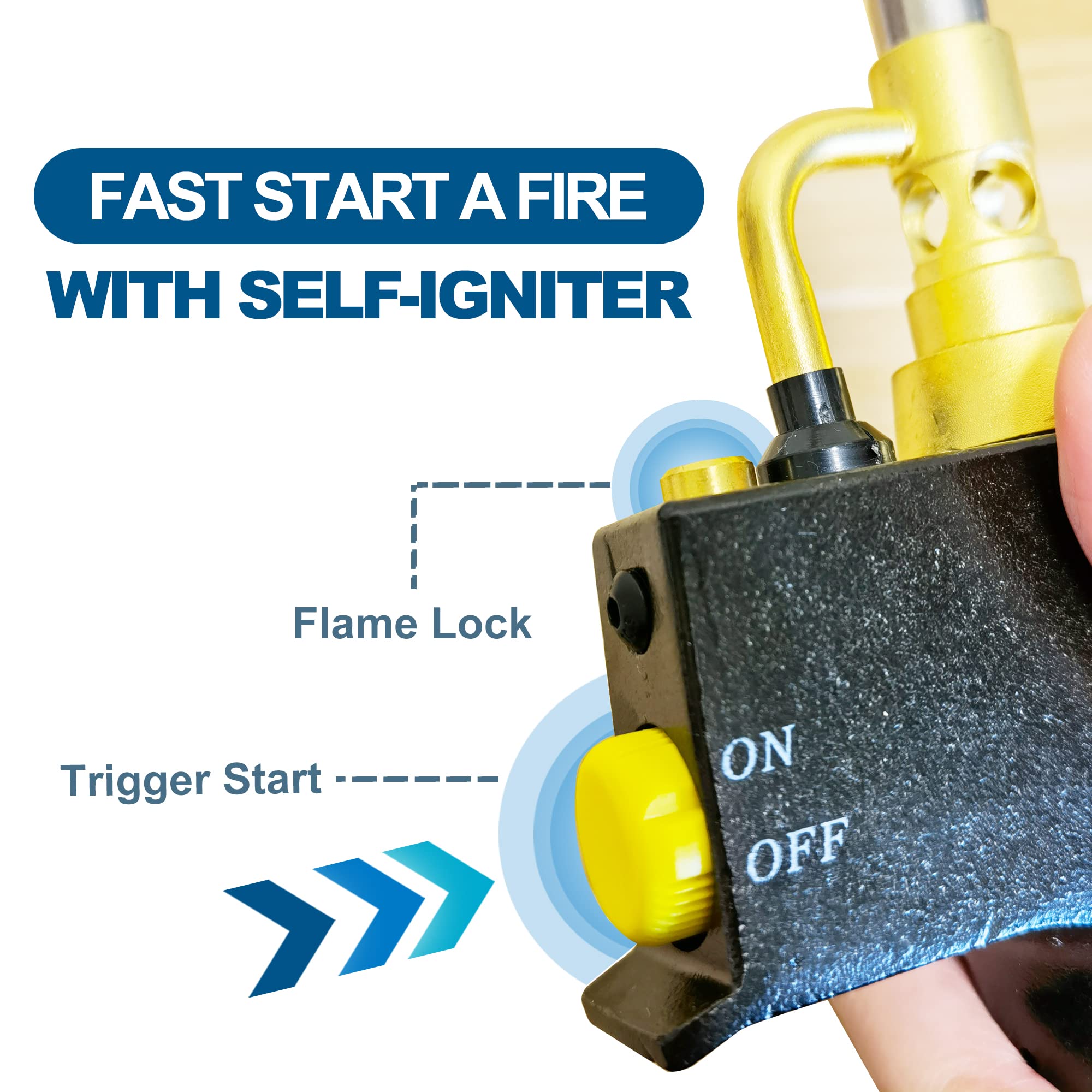 Propane Torch Head with 3 Nozzles Tips - MAPP MAP Gas Trigger Start Welding Torch Head lighter Self Ignition Igniter Adjustable Knob Continuous Flame Lock for Sous Vide Soldering Brazing Wood