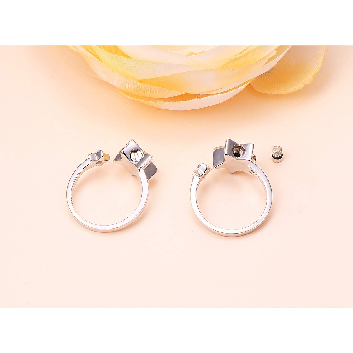 S925 Sterling Silver Always In My Heart Cremation Urn Ring Star Memorial Ashes Keepsakes Open Finger Ring Jewelry for Women,Size 8