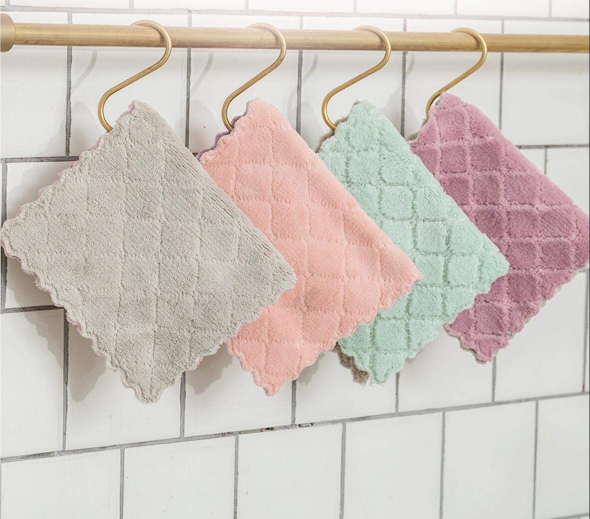 Uprola Direct 4PCS Dish Cloths, Premium Super Absorbent Coral Fleece Thickening Kitchen Tea Towels, Machine Washable Fast Drying