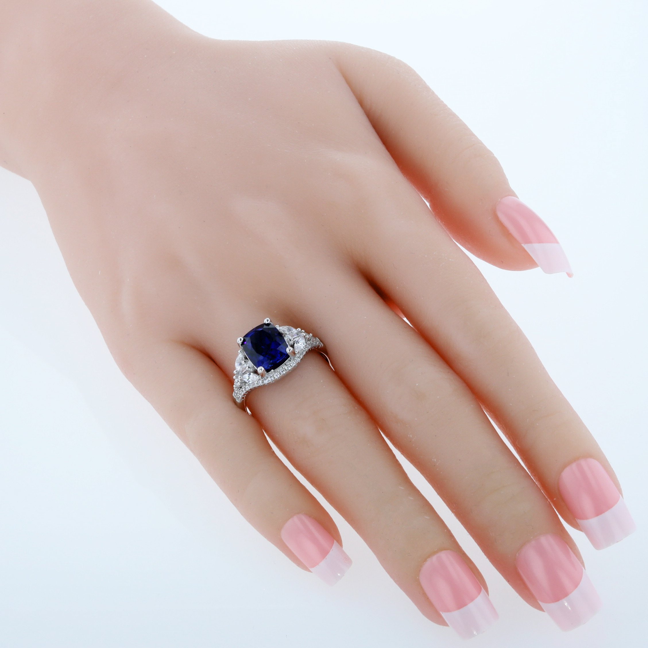 PEORA Created Padparadscha Sapphire Legacy Ring for Women 925 Sterling Silver, 3.75 Carats Cushion Cut 10x8mm, Size 7
