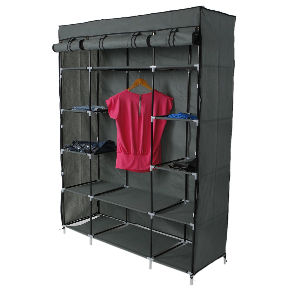 RDLCAR 5 Layer 12 Compartment Portable Closet Wardrobe Closet Storage Organizer with Shelves for Hanging Clothes Non-Woven Fabric Quick and Easy Assembly Gray