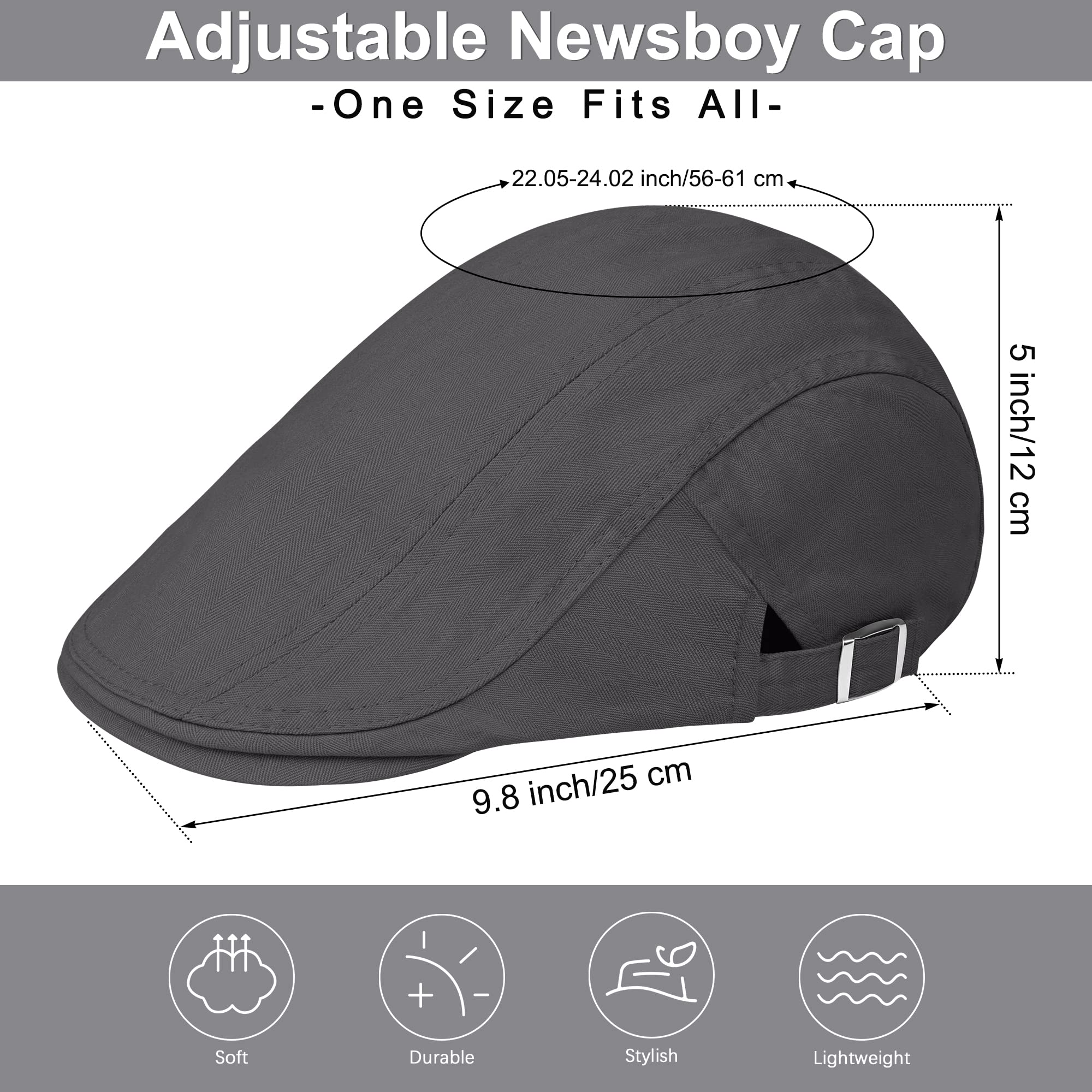 URATOT 4 Pieces Newsboy Men's Hat Flat Cap Cotton Newsboy Cap Adjustable Cabbie Driving Cap Hunting Hat for Men