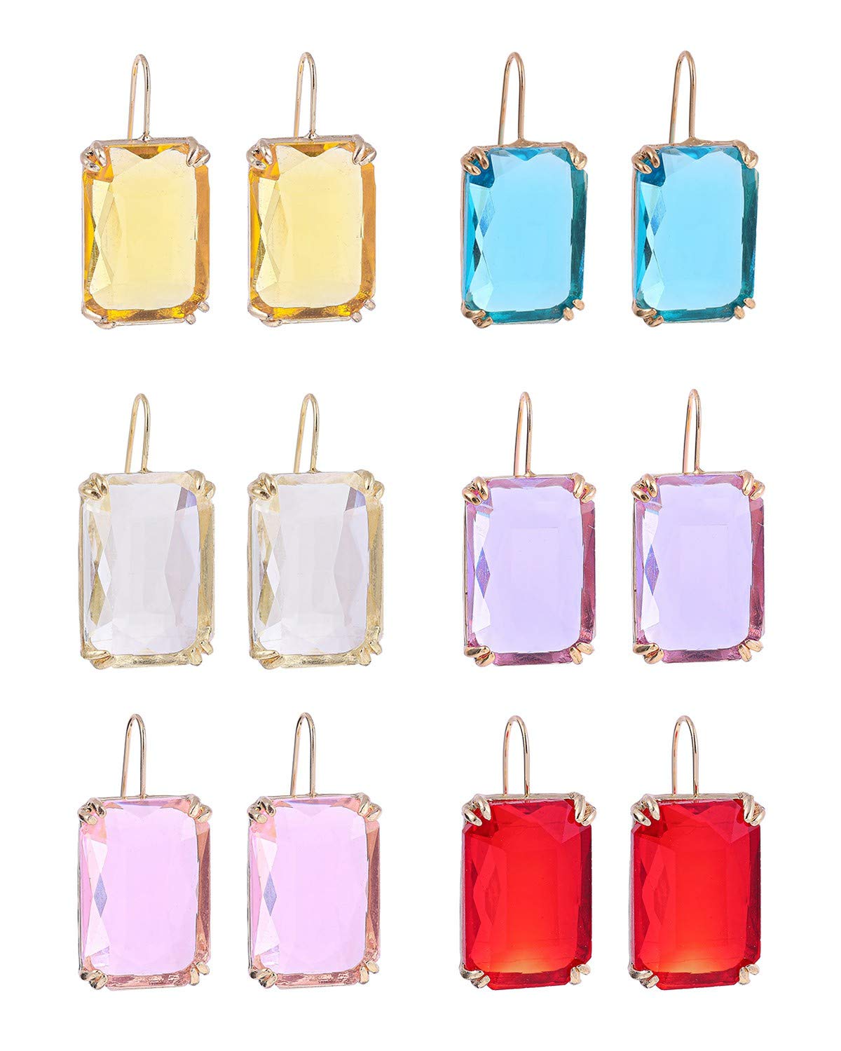Square Transparent Glass Drop Earrings for Women Multicolor Trendy Geometric Dangle Earrings Minimalist Statement Jewelry Wedding Gift-6 Set