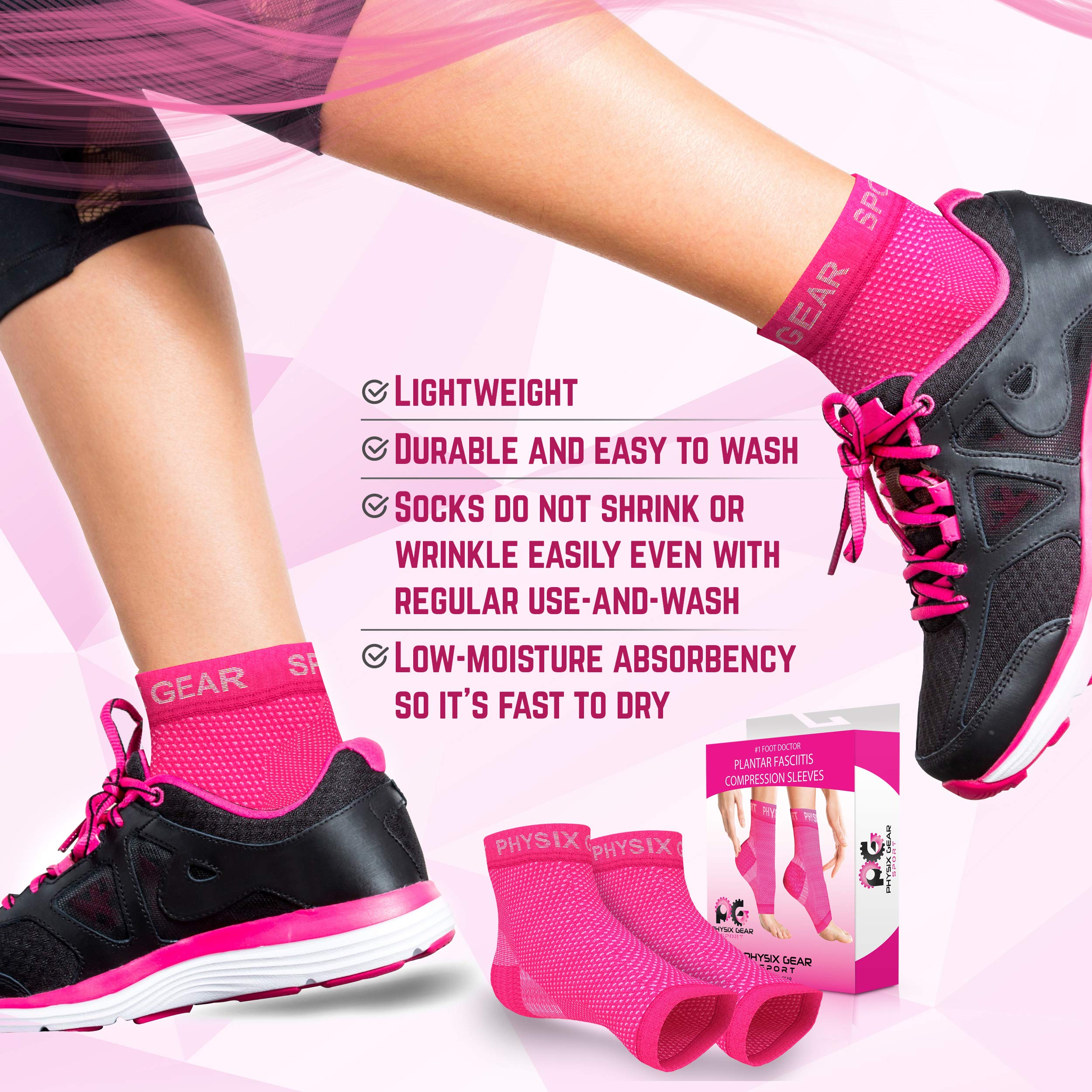 Physix Gear Sport Plantar Fasciitis Socks with Arch Support for Men & Women - Ankle Compression Sleeve, Toeless Compression Socks Foot Pain Relief, Ankle Swelling - Better than Night Splint, Pink XXL