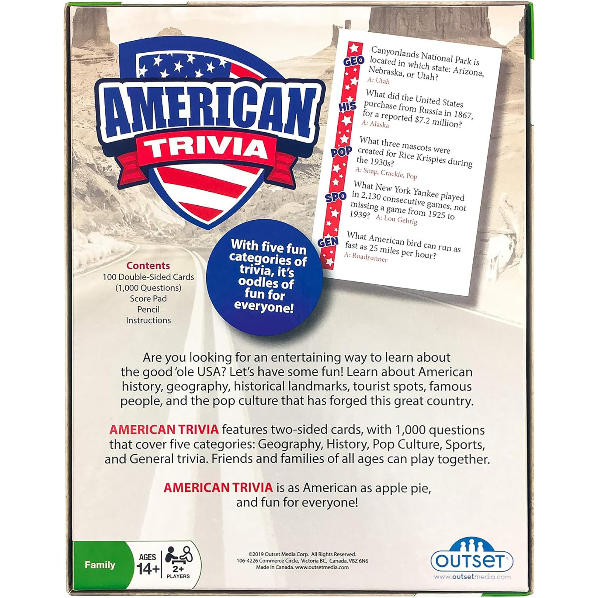 Outset Media American Trivia Game (Amazon Exclusive) – 5 Categories to Choose from and 1,000 Questions – for Ages 14 and up