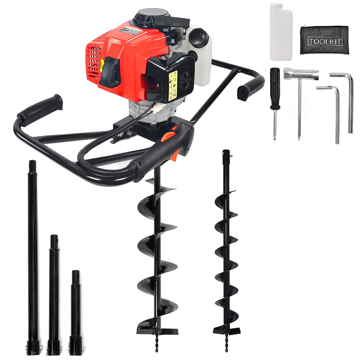 XtremepowerUS 3.0HP Powerhead Gas Post Hole Digger Set 2-Stroke Engine Include 4" & 6" Auger Drill Bit with Extension Rod Set