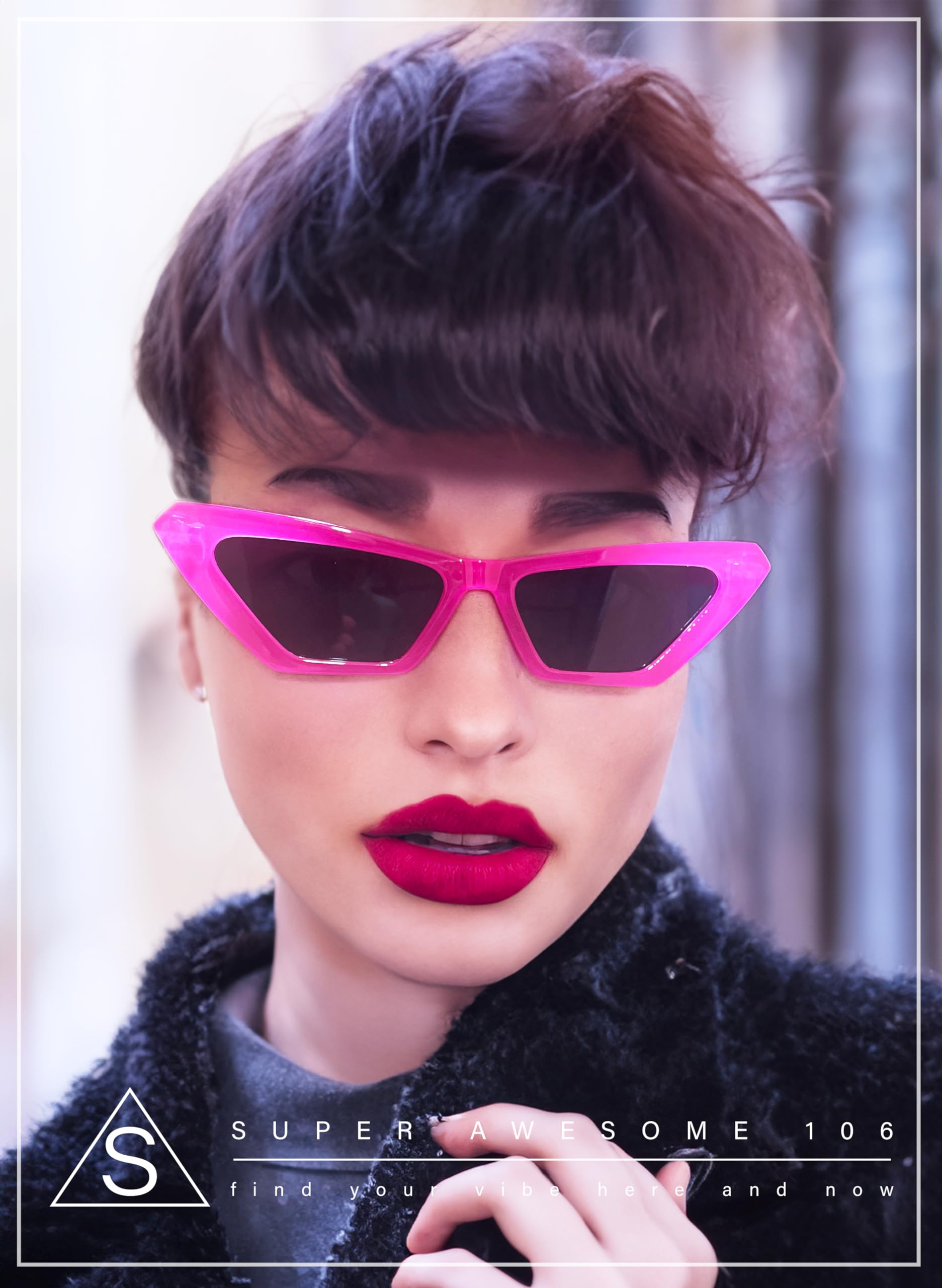 SA106 Womens Neon Pop Color 80s Squared Cat Eye Sunglasses (Pink Black)