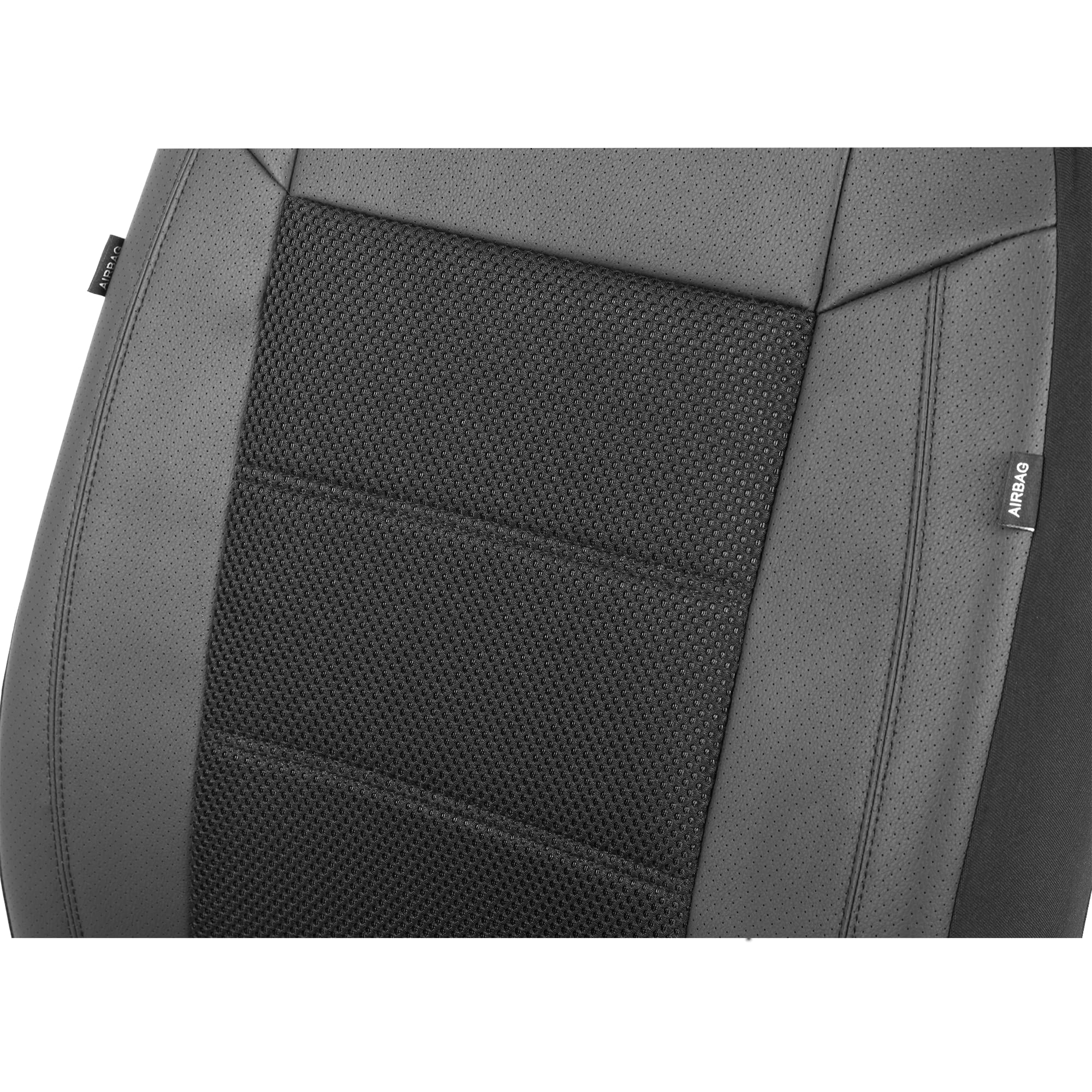 PIC AUTO Car Seat Cover Full Set, Front Bucket Seat Covers with Split Bench, Mesh and Leather, Universal Fit for Most Cars, SUVs, and Trucks (Black)