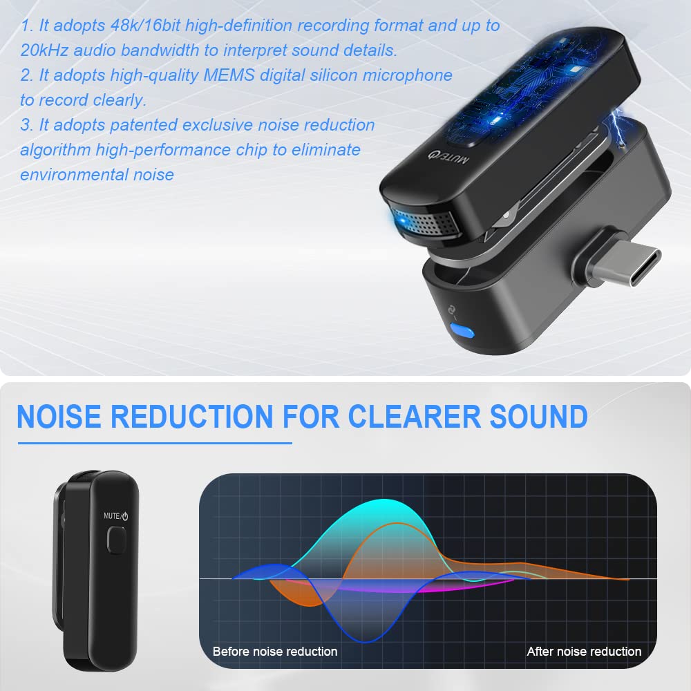 Wireless Lavalier Lapel Microphone Mics Condenser Microphone for iPhone, iPad, Android,Plug-Play 2.4G Ultra-Low Delay Noise Reduction 10H Working Time 230FT for Interview Video Podcast Vlog YouTube