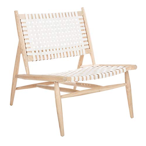 Safavieh Home Soleil White and Natural Leather Woven Accent Chair