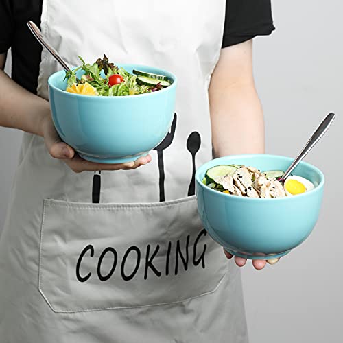 Vasa Casa Ultra-Deep 30 Ounces Soup Bowls, Large Cereal Bowls, Ceramic Serving Bowls Set for Kitchen, Rice, Pasta, Salad, Oatmeal and Noodle, Dishwasher & Microwave Safe, Set of 4, Turquoise