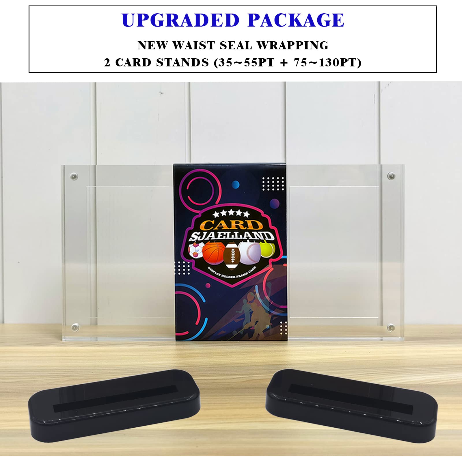 SJAELLAND 35PT Trading Card Display - Super Thick Self Stand Card Holder (21mm) - Acrylic Clear Sports 3 Card Display Case (3-Slot Double Stands)