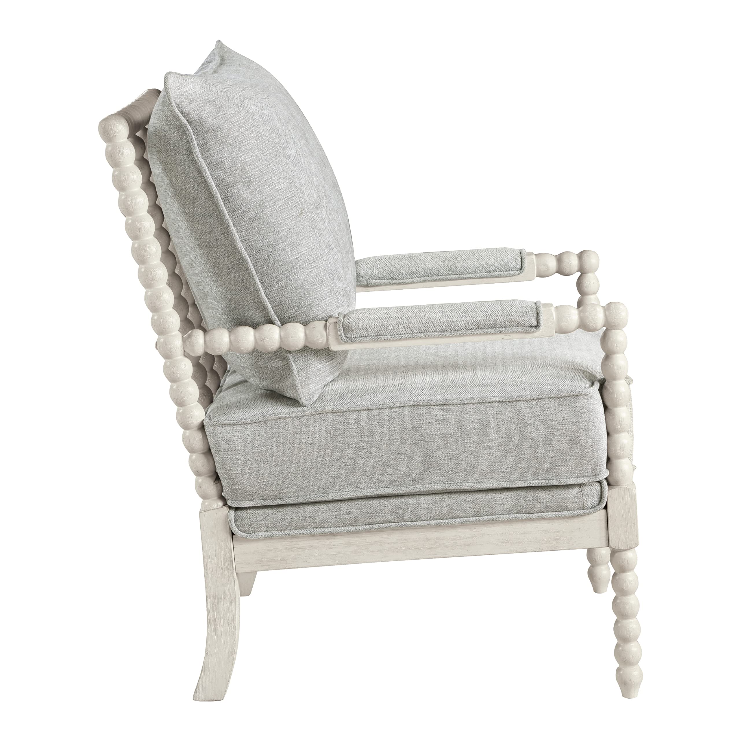 OSP Home Furnishings Kaylee Spindle Accent Chair with Antique White Wood Frame, 26.5β W x 32.25β D x 37β H, Smoke Grey Fabric