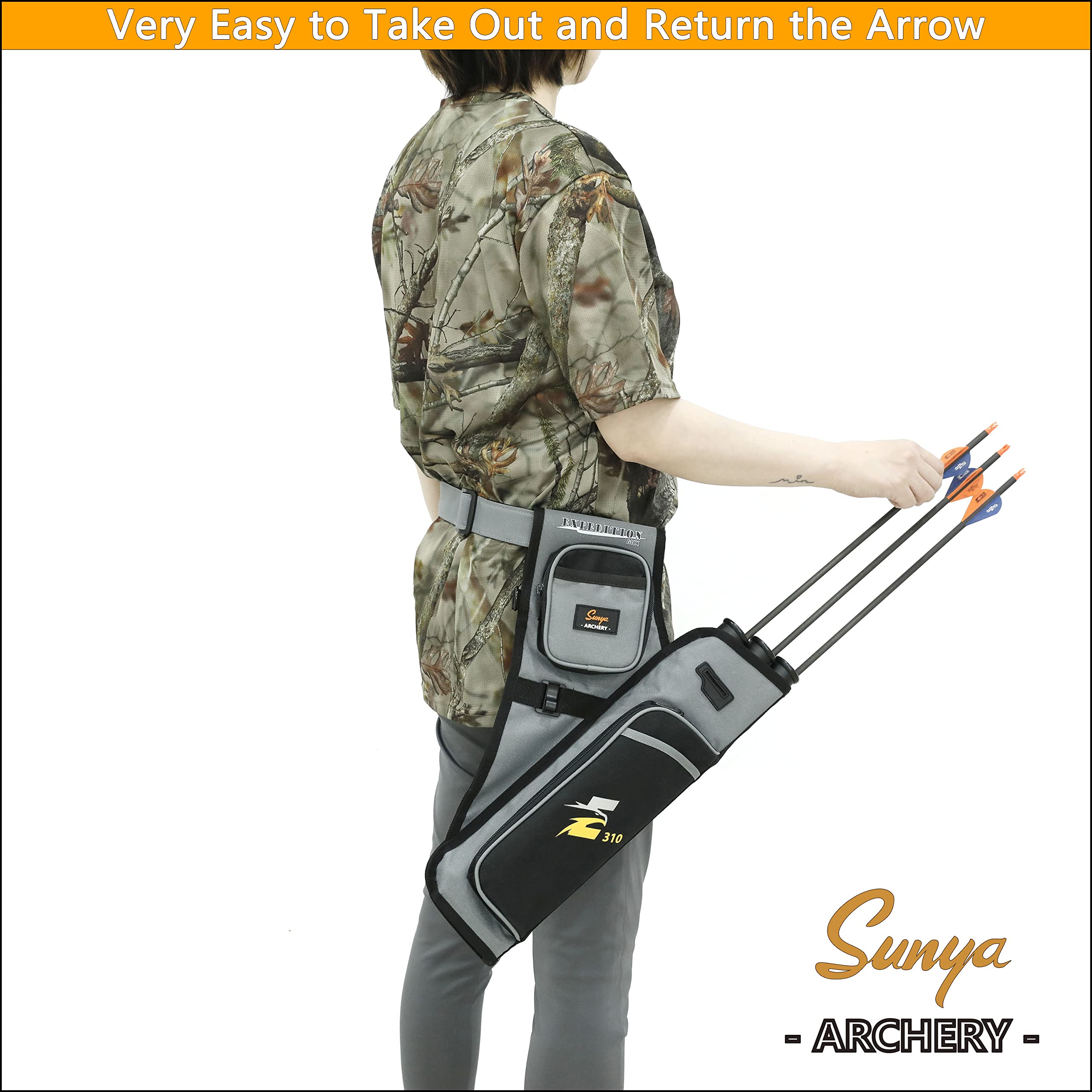 SUNYA Archery Hip Quiver for Arrows. Includes 3 Arrow Tubes, Nylon Belt, Pouch for Finger Tab and Thumb Release. Archery Quiver (Charcoal Grey)