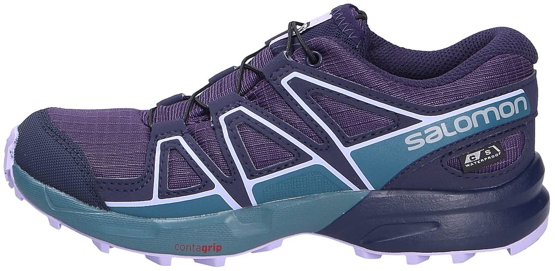 Salomon Kid's Speedcross CLIMASALOMON Waterproof Trail Running Shoes, Grape/Mallard Blue/Lavender, 5 Big Kid