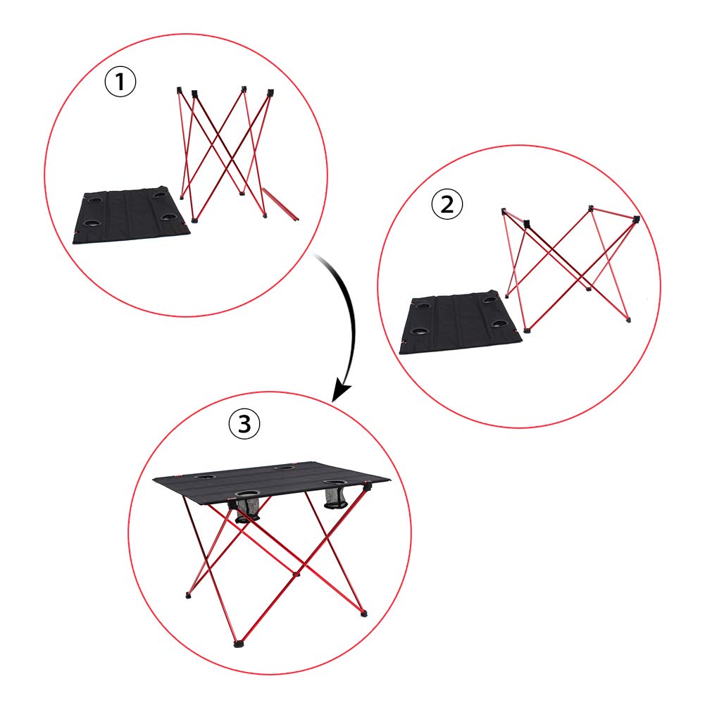 Outry Lightweight Folding Table with Cup Holders, Portable Camp Table (L - Unfolded: 29.5" x 22" x 21")
