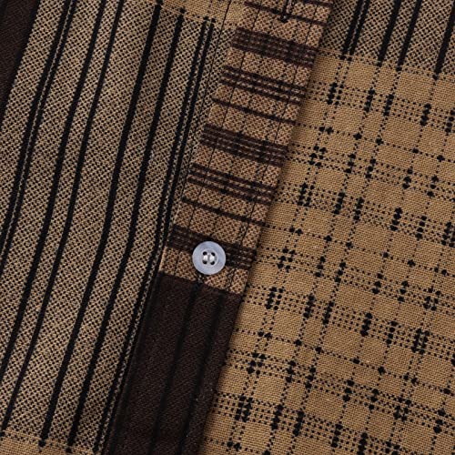 YYQXIiyty Men's Slim-Fit Blouses V-Neck Casual Formal Beach Dress Shirts Short Sleeve Button Down Open Front Shirts Brown
