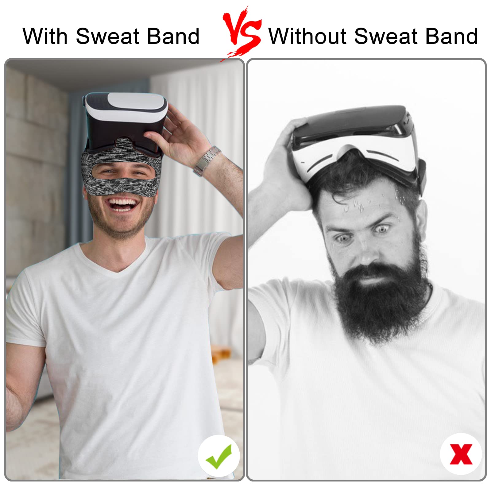 VR Sweat Band for Oculus Quest 2 Face Mask Sweat Guard for VR Workouts Supernatural VR Face Cover for Women Men Breathable Machine Washable (Black/Black and White, 2pcs)