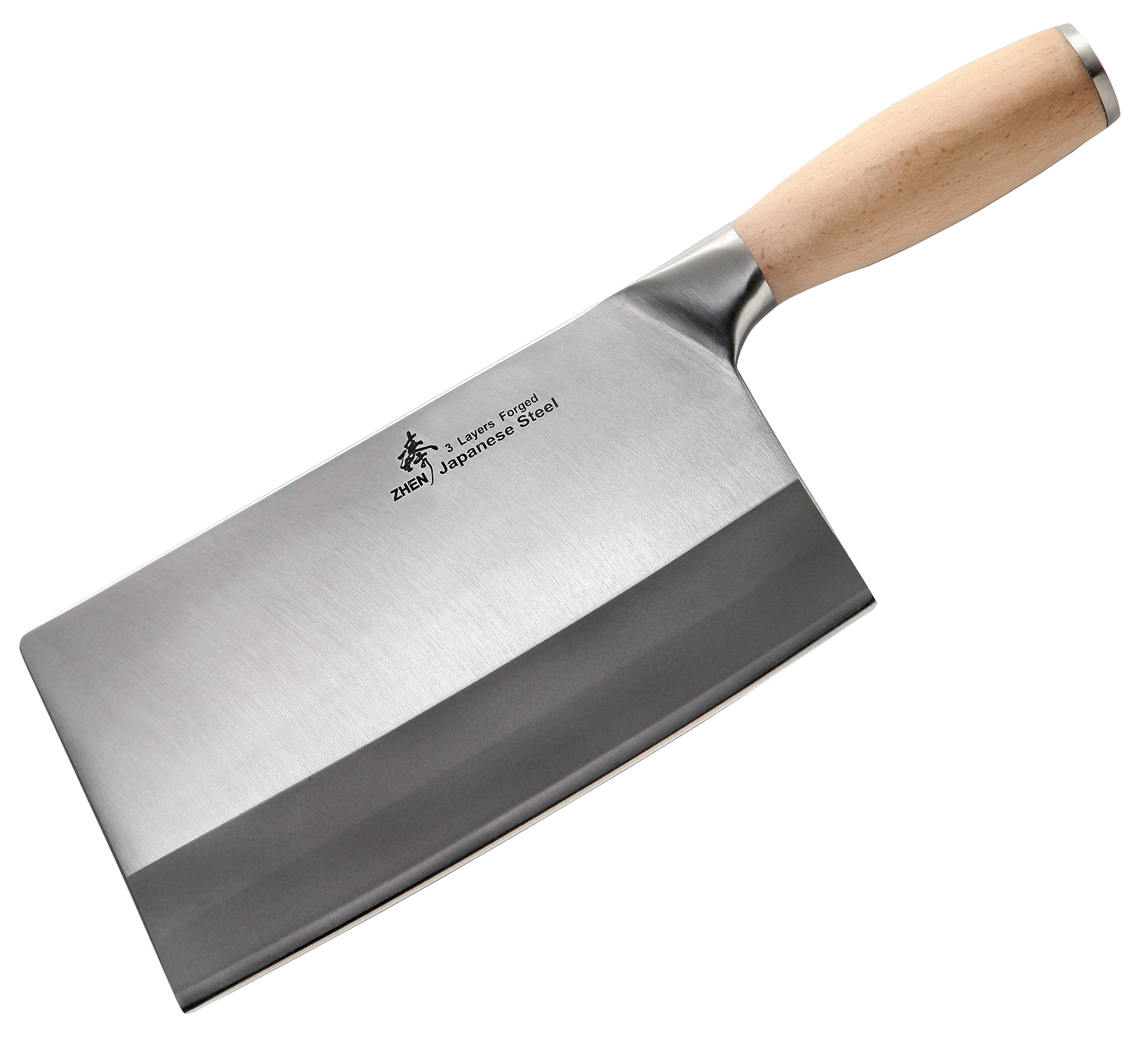 ZHEN Japanese VG-10 3-Layer Forged Chinese Cleaver, 8 inches, Silver