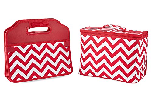 Picnic at Ascot Original Folding Trunk Organizer With Cooler, Red Chevron