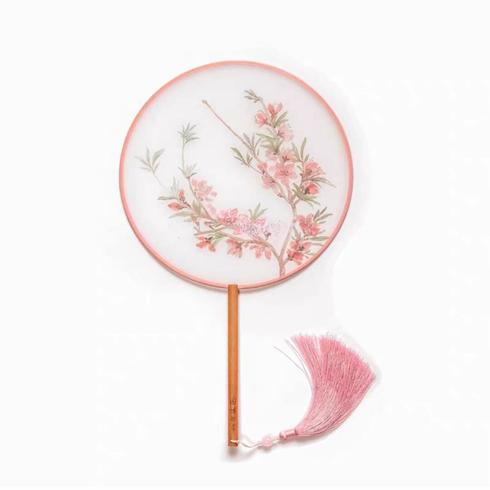 XELDEC Chinese hand-held fan peach blossom round fan retro fan Hanfu cheongsam jewelry gift