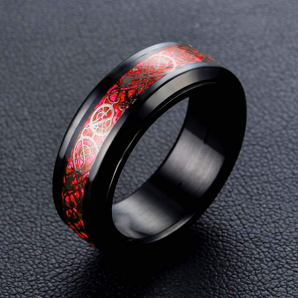 Ringcrown Couple Rings Black Plated Heart Red Cz Womens Wedding Ring Sets Crown Ring Titanium Man Wedding Bands(Please Buy 2 Rings for 1 Pair)