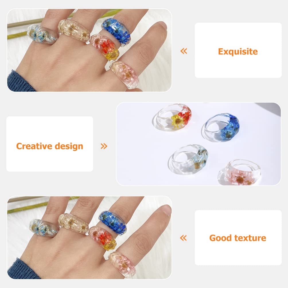 USHOBE 5 PCS Colorful Resin Rings Set Plastic Rings Acrylic Rings Colorful Gem Stackable Chunky Ring for Women Girls