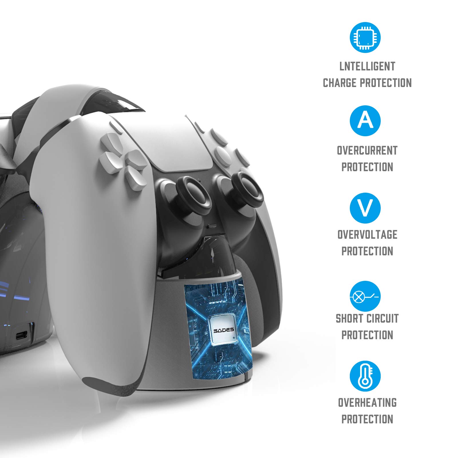 SADES Dual Sense Charging Sation with LED Indicator,PS5 Controller Charger Station Direct and Fast Charge, Anti-Slip Design,Safety Charging Protection