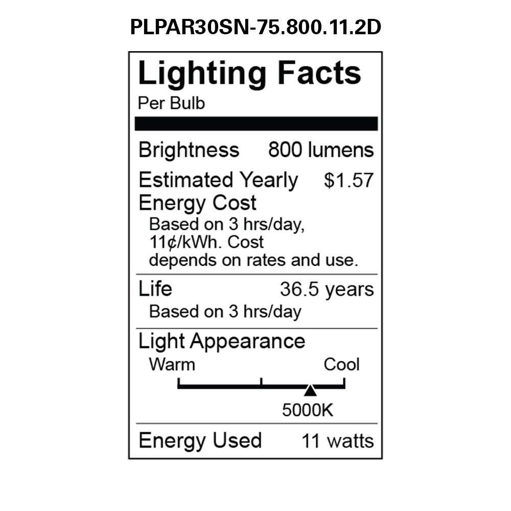 Polaroid Lighting PLPAR30S-75.800.11.2D 75-watt Equivalent 800-Lumen PAR30 Dimmable LED Light Bulb, 3.6" x 3.74" x 3.74", Daylight
