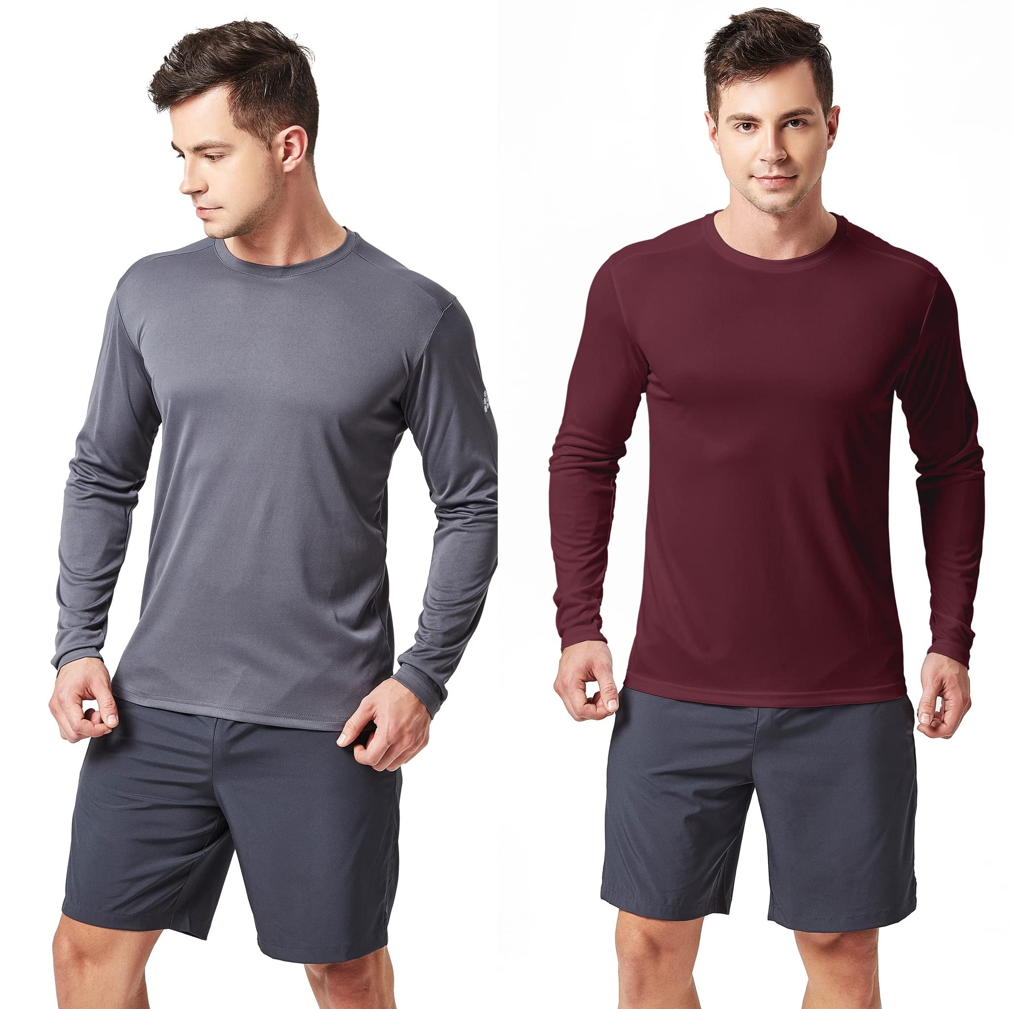 TEXFIT Men's 2-Pack Active Sport Long Sleeve Shirts with Quick Dry Fabric (2 pcs Set) (Wine/Dark Grey, X-Large)