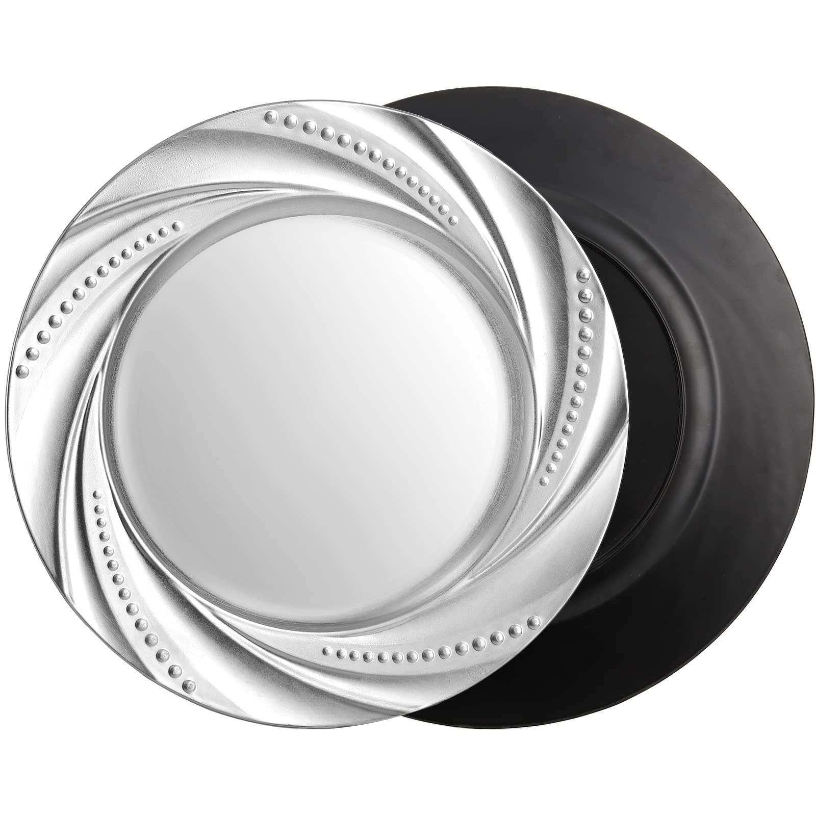 ZENFUN 12 Pack 13 inch Silver Charger Plates, Plastic Plate Chargers for Dinner Plates, Flower Spiral Dinner Chargers, Decorative Plates for Table Setting, Wedding, Parties, Banquets