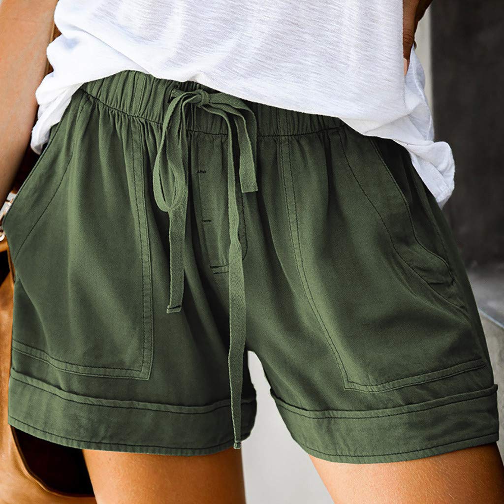 ZSDVBZS Womens Casual Drawstring Shorts Summer Elastic High Waist Shorts Plus Size Comfy Lightweight Beach Pants with Pockets