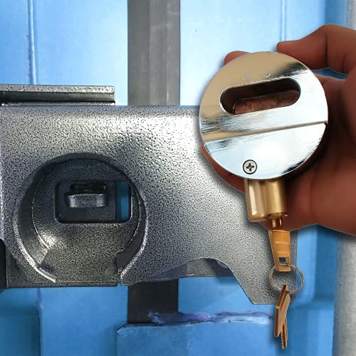 NU-SET 2-7/8 Inch Heavy Duty Solid Steel Hockey Puck Padlock with Hardened Reinforced shackle for superior cut resistance.Hidden Shackle Design resists pulling and prying, Chrome Finish,4 piece,5373-3
