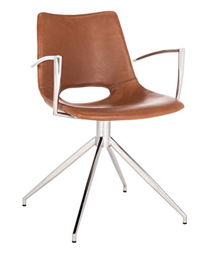 Safavieh Home Dawn Mid-Century Modern Light Brown Faux Leather and Stainless Steel Swivel Office Arm Chair